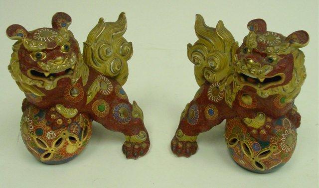 Pair vintage porcelain "Foo Dogs with Ball"