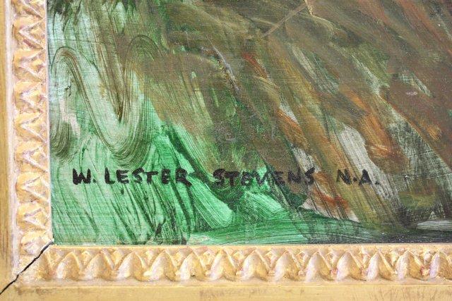 Gilt framed oil painting signed W. Lester Stevens