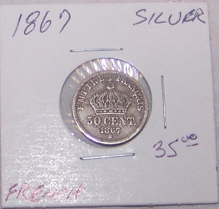 1867 French Silver 50 Cent Coin.