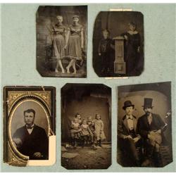 5 Antique Tin Type Photos Men, Children Portraits 1880s