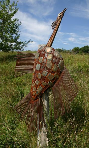 Victor Delfin, #1 Bird, Bronze, Copper and Iron Sculpture