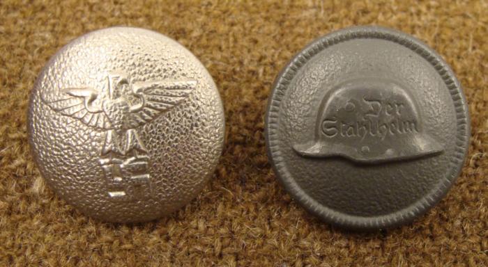 2 WWII Vintage German Nazi Buttons Coat Back, Stahlhelm
