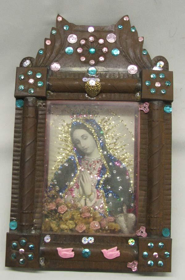 New Mexican Tin Nicho With Guadalupe Flowers