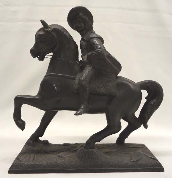 Vintage Black Metal Horse & Rider Statue