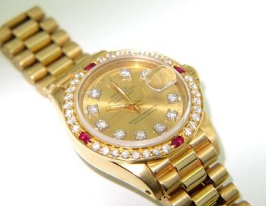 Rolex 18K Yellow Gold Diamond/Ruby Oyster Perpetual DateJust, Sapphire ...