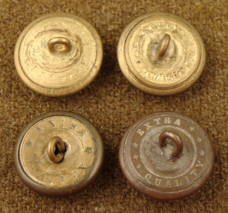 4 Civil War Buttons Extra Quality Marked ORIG