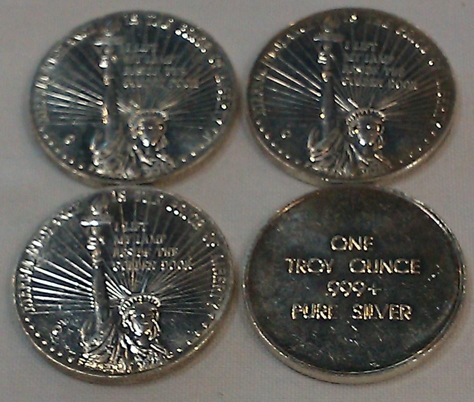 (4X The Money) One Troy Ounce .999 Pure Silver Coins