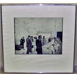 RARE ORIGINAL ETCHING OF A DINNER PARTY - NUMBERED