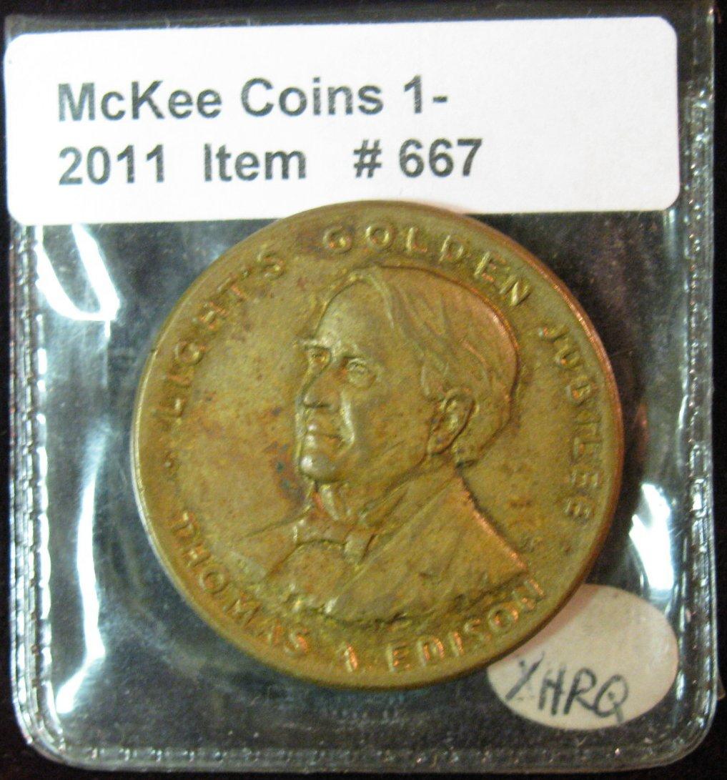 667. 1879-1929 Thomas Edison "Light's Golden Jubilee" Medal. VF.