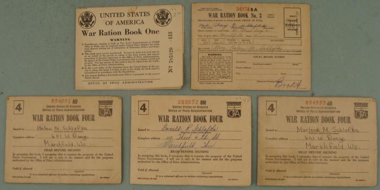 5 WWII RATION BOOKS OF THE USA-MANY RATION W/ STAMPS