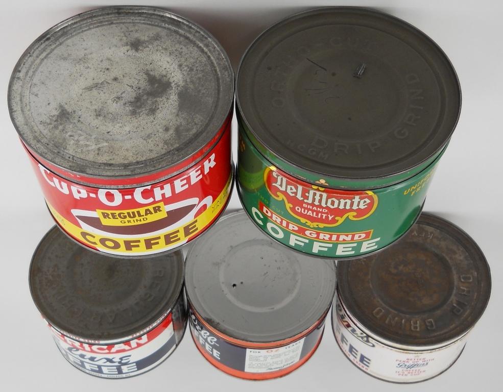 5 Assorted One-Pound Key-Wind Coffee Cans