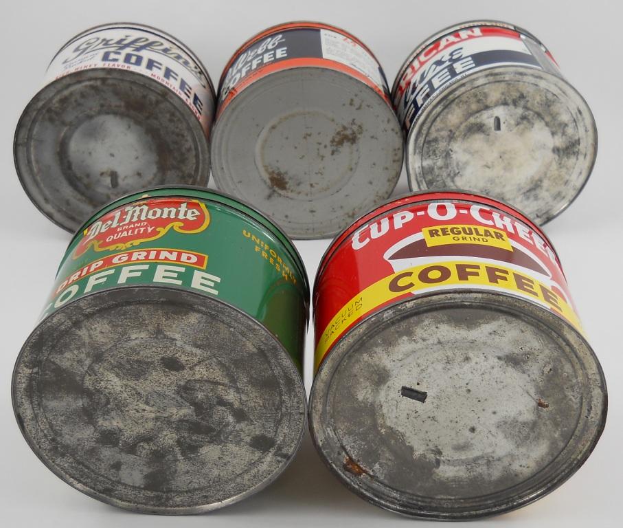 5 Assorted One-Pound Key-Wind Coffee Cans