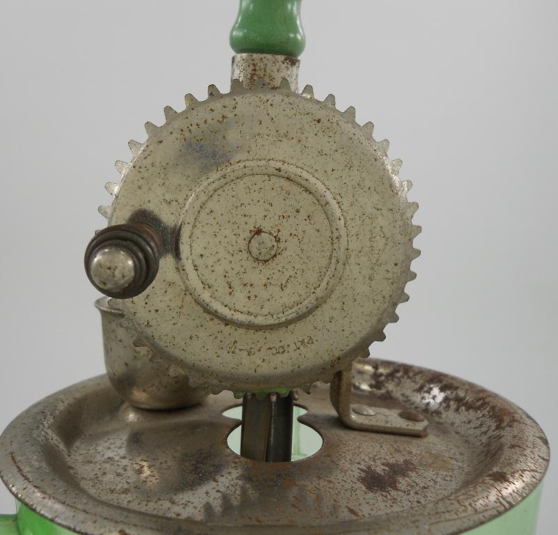 Green Depression Glass A & J Beater Mixer and Handled Bowl