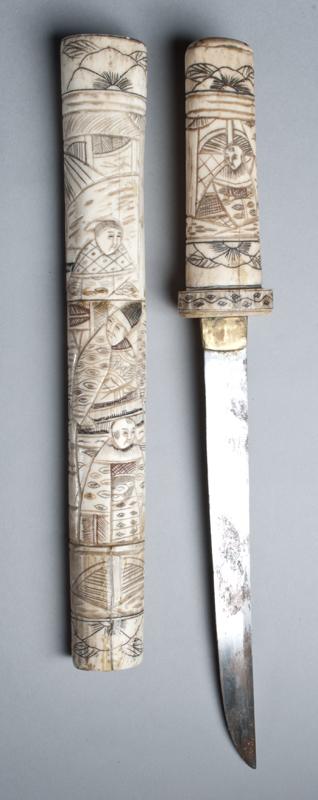 Chinese Carved Bone Tanto Knife