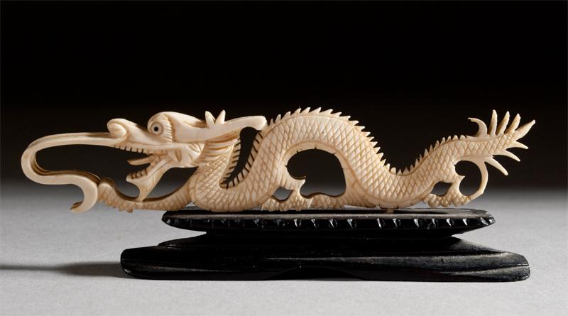 Finely Carved Chinese Ivory Dragon on Stand