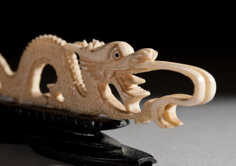 Finely Carved Chinese Ivory Dragon on Stand