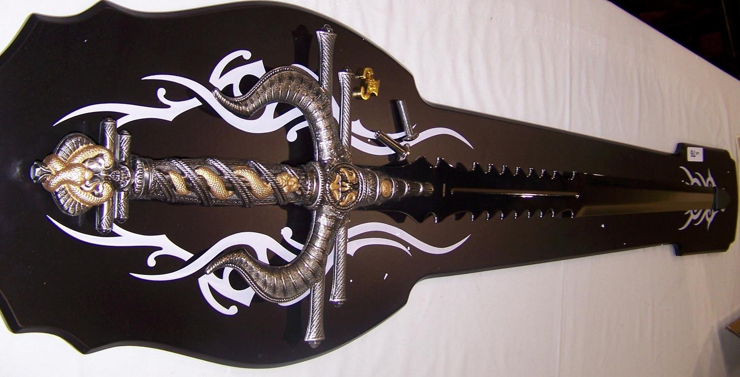 Broadsword w/ wood wall mount. Stainless Steel, highly decorative sword ...