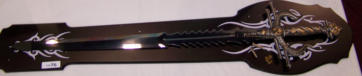 Broadsword w/ wood wall mount. Stainless Steel, highly decorative sword ...