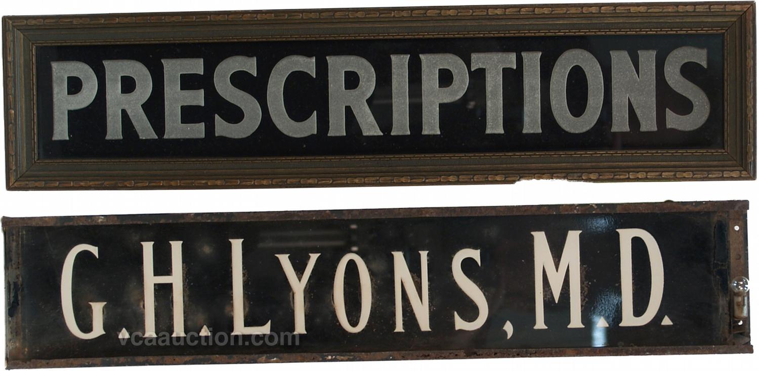 Lot Of 2 Vintage Medical Glass Signs: