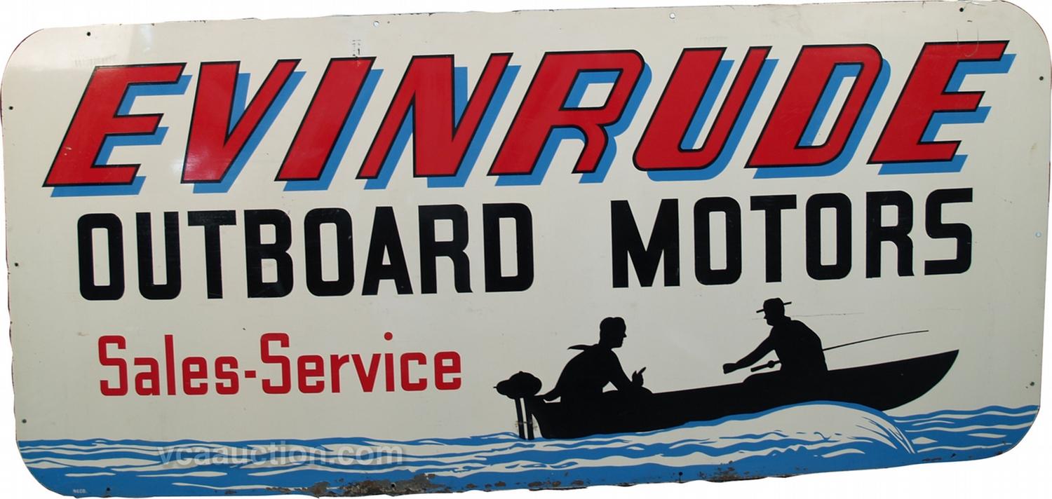 Large "EVINRUDE Outboard Motors" Double Sided Tin Sign