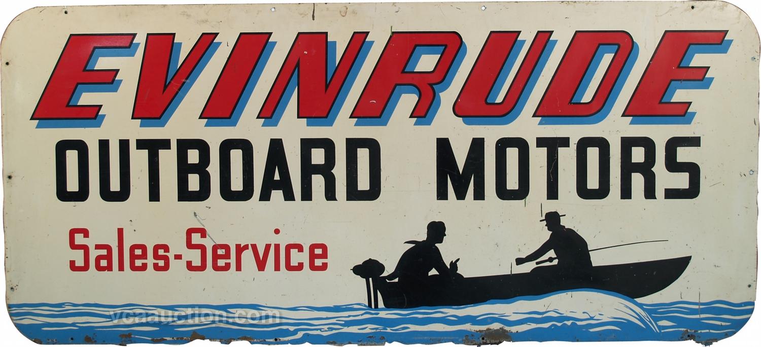 Large "EVINRUDE Outboard Motors" Double Sided Tin Sign
