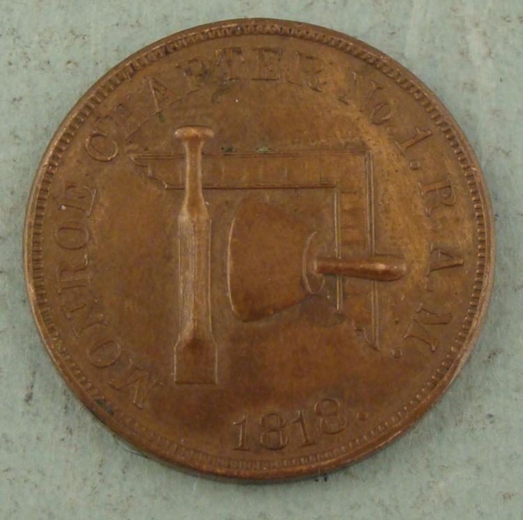 1818 Masonic One Penny Token Monroe Ch. Detroit Mich.
