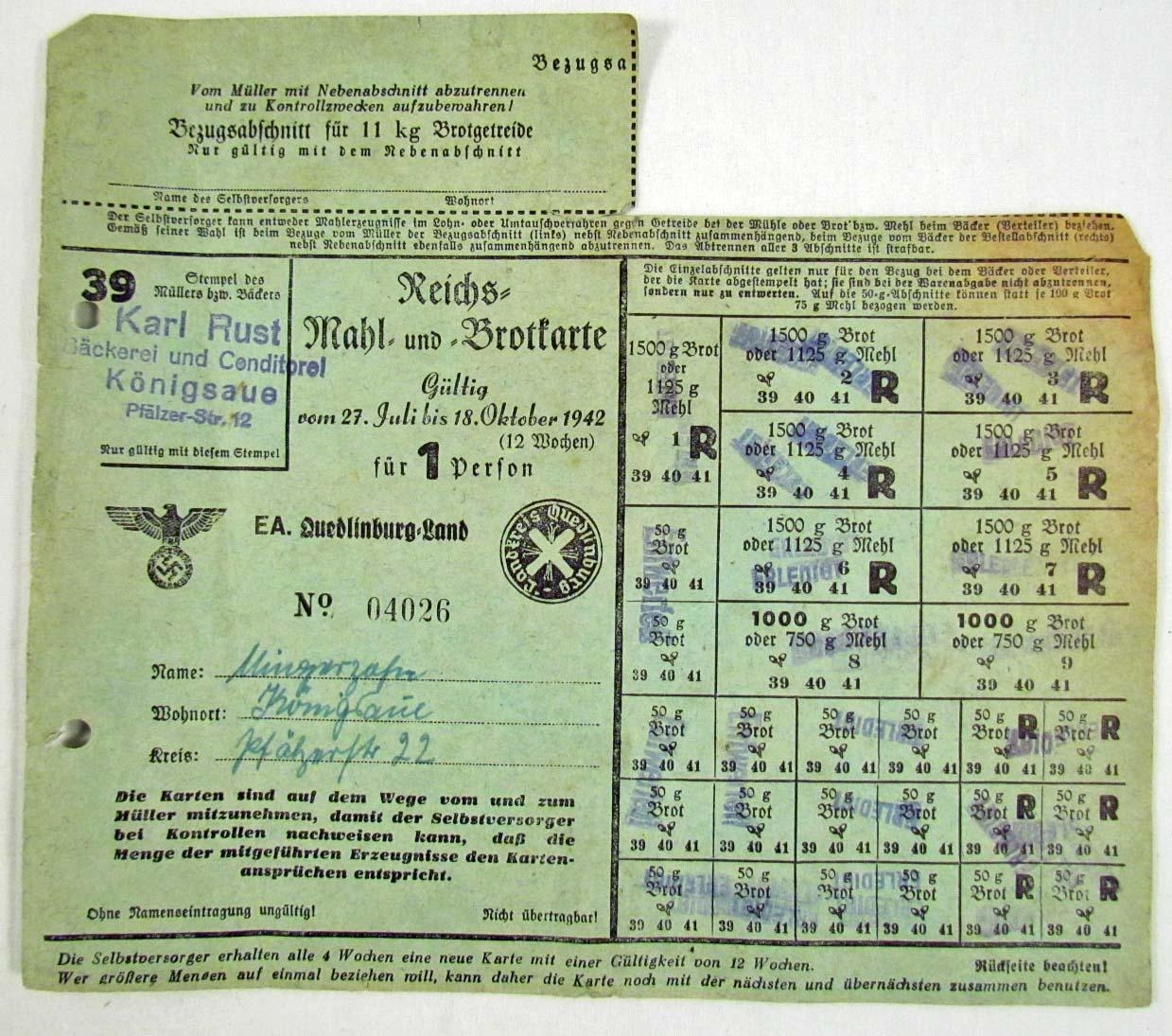 LOT OF APPROX. 14 WW2 GERMAN NAZI FOOD CARDS FOR P