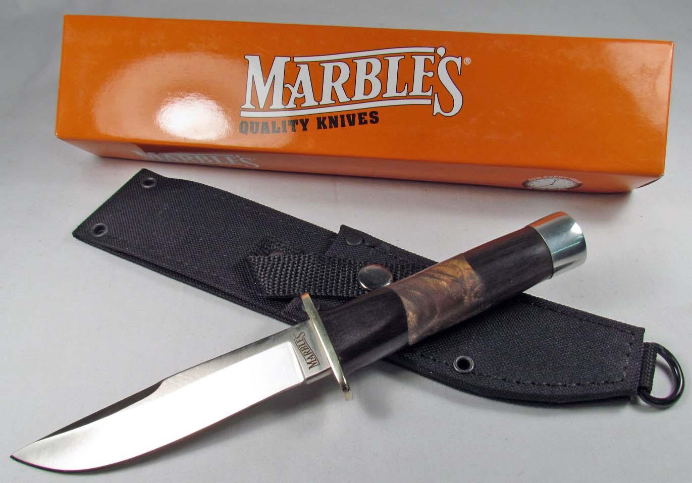 MARBLES TOP HAT HUNTING KNIFE W/ 2 TONE BURL WOOD