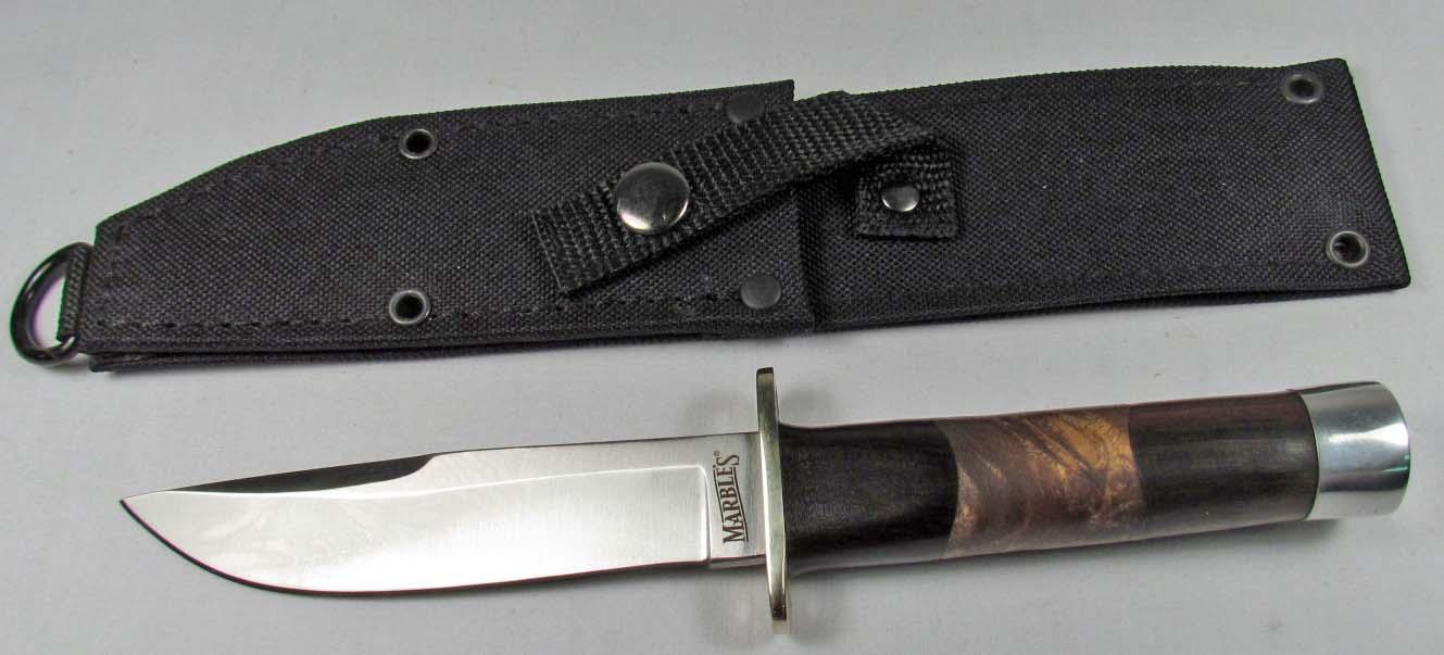 MARBLES TOP HAT HUNTING KNIFE W/ 2 TONE BURL WOOD