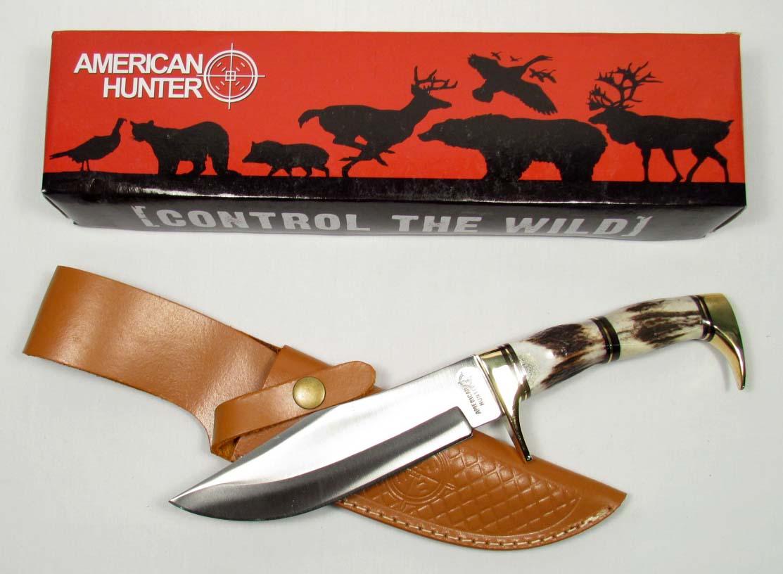 AMERICAN HUNTER HUNTING KNIFE W/ STAG HANDLE, SHEA