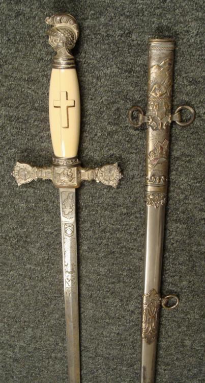 VINTAGE ORNATE KNIGHTS TEMPLAR SWORD-DOUBLE ENGRAVED