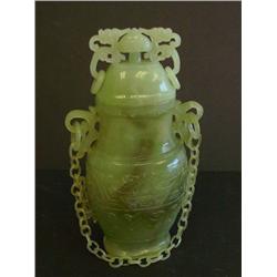 Carved jade urn with jade chain