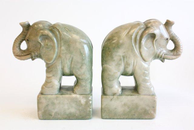 Pair of Jade elephant bookends