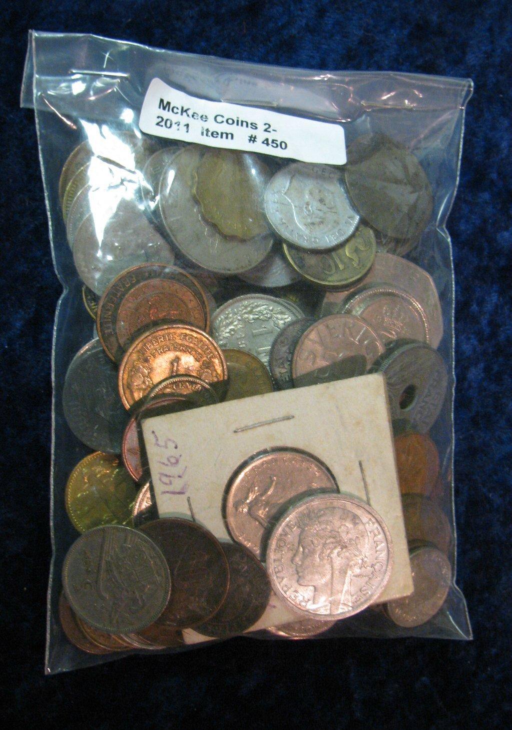 450. (100) Old Mixed Foreign Coins & Tokens dating back to 1855.