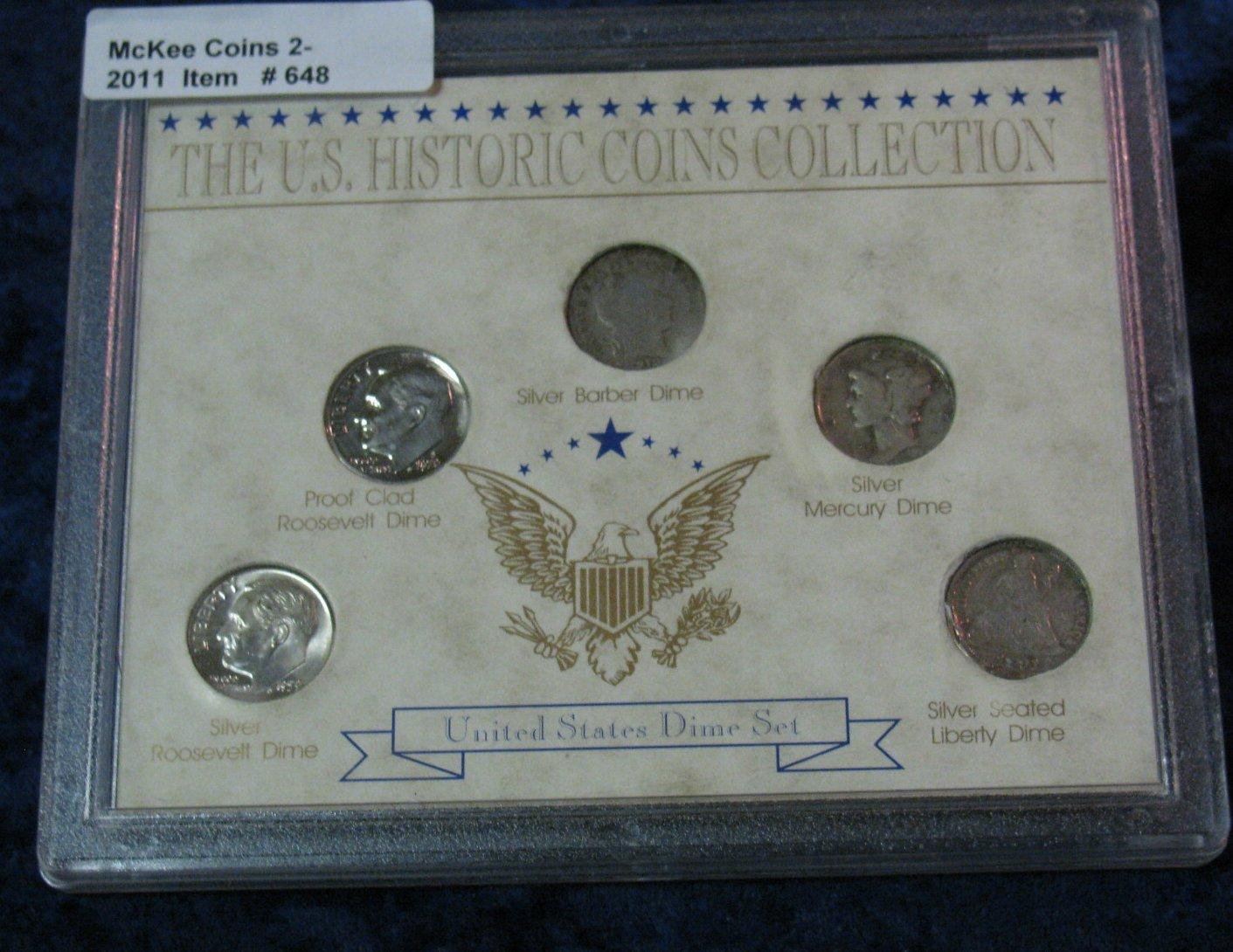 648. Five-Piece U.S. Dime Set U.S. Historic Coins Collection