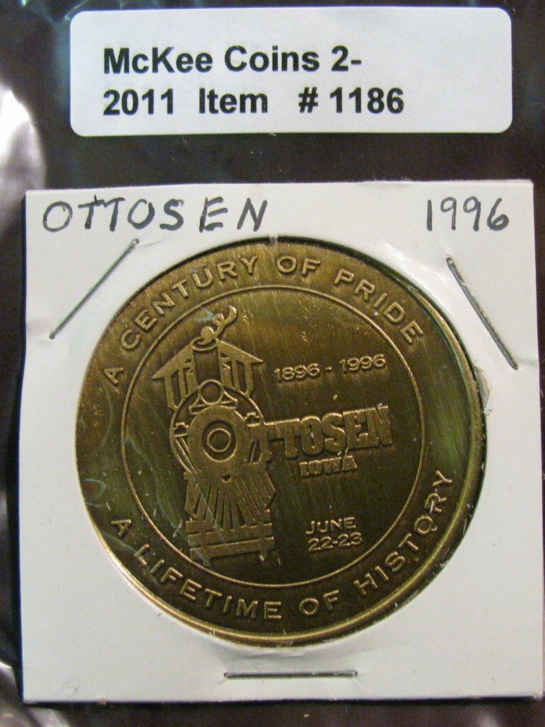 1186. 1996 Ottosen, Iowa Centennial Medal Brass.