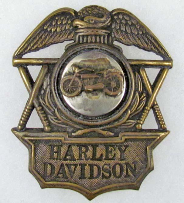VINTAGE HARLEY DAVIDSON MOTORCYCLE BADGE W/ THIN V