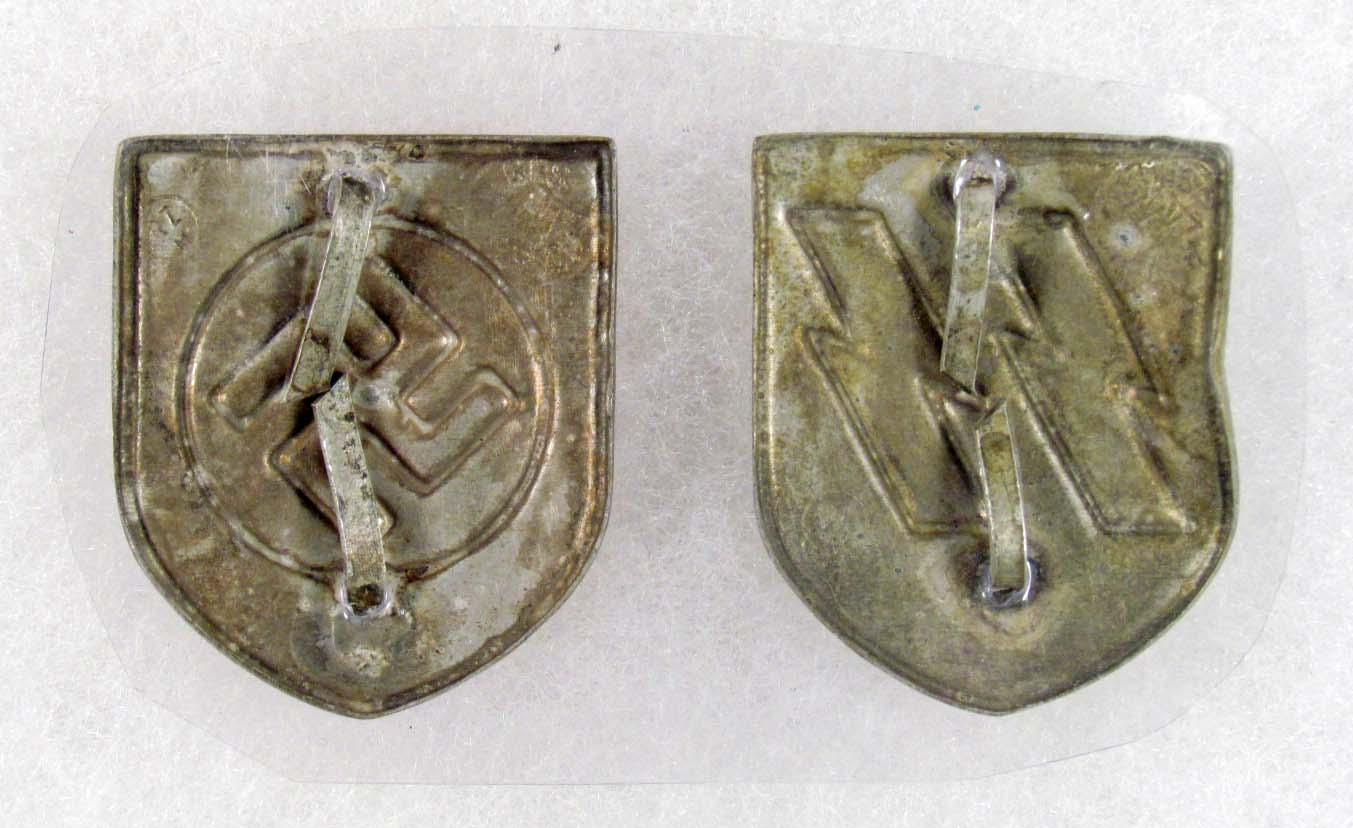 LOT OF 2 WW2 GERMAN NAZI SS HELMET BADGES