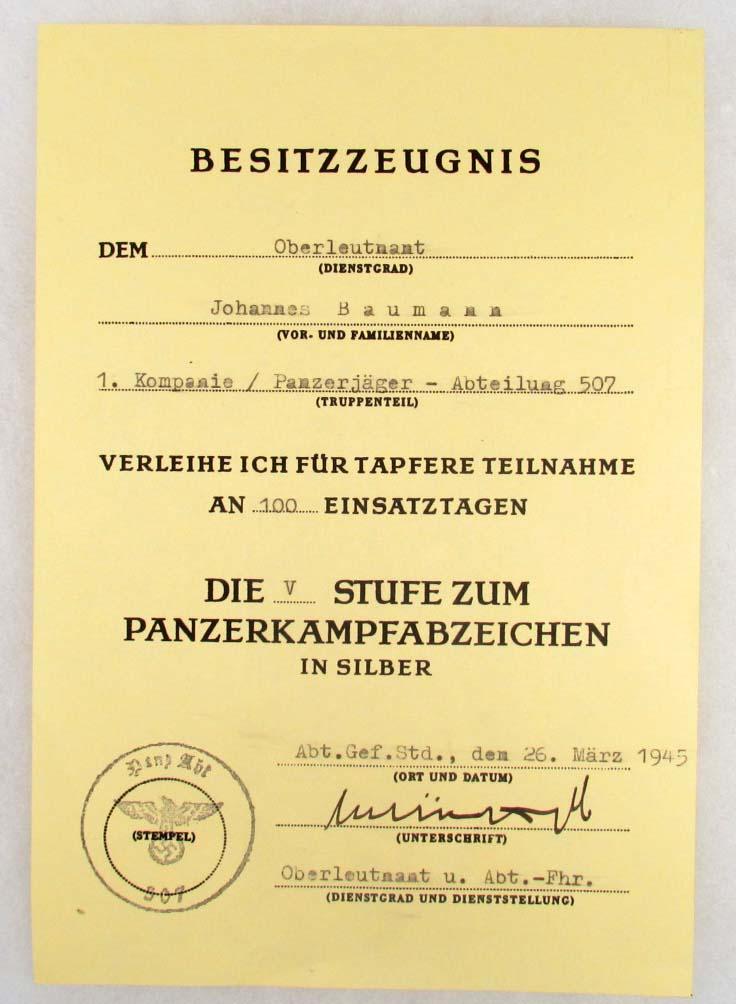 1945 WW2 GERMAN NAZI ARMY 100 PANZER ASSAULT BADGE