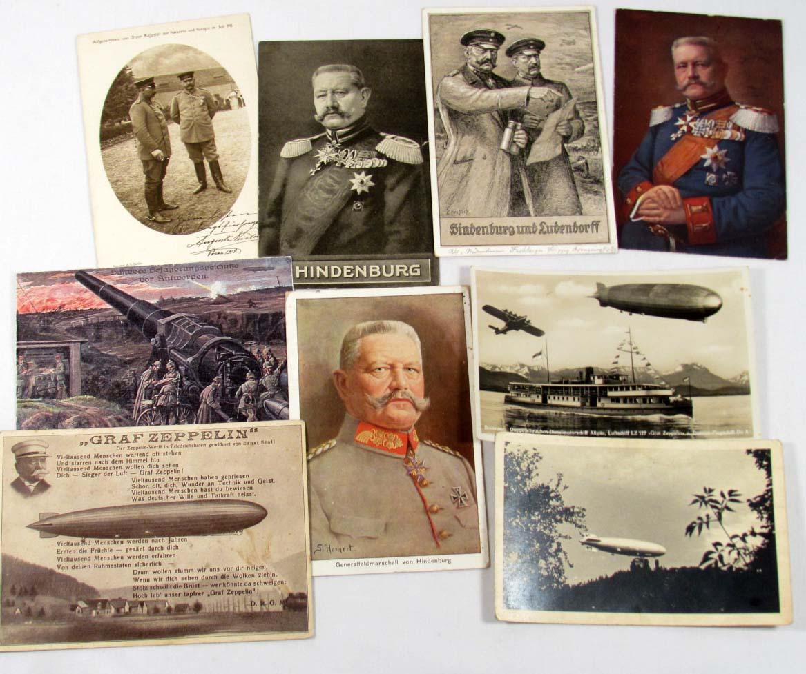 LOT OF 9 WW1 GERMAN POSTCARDS - Incl. Zeppelins, H