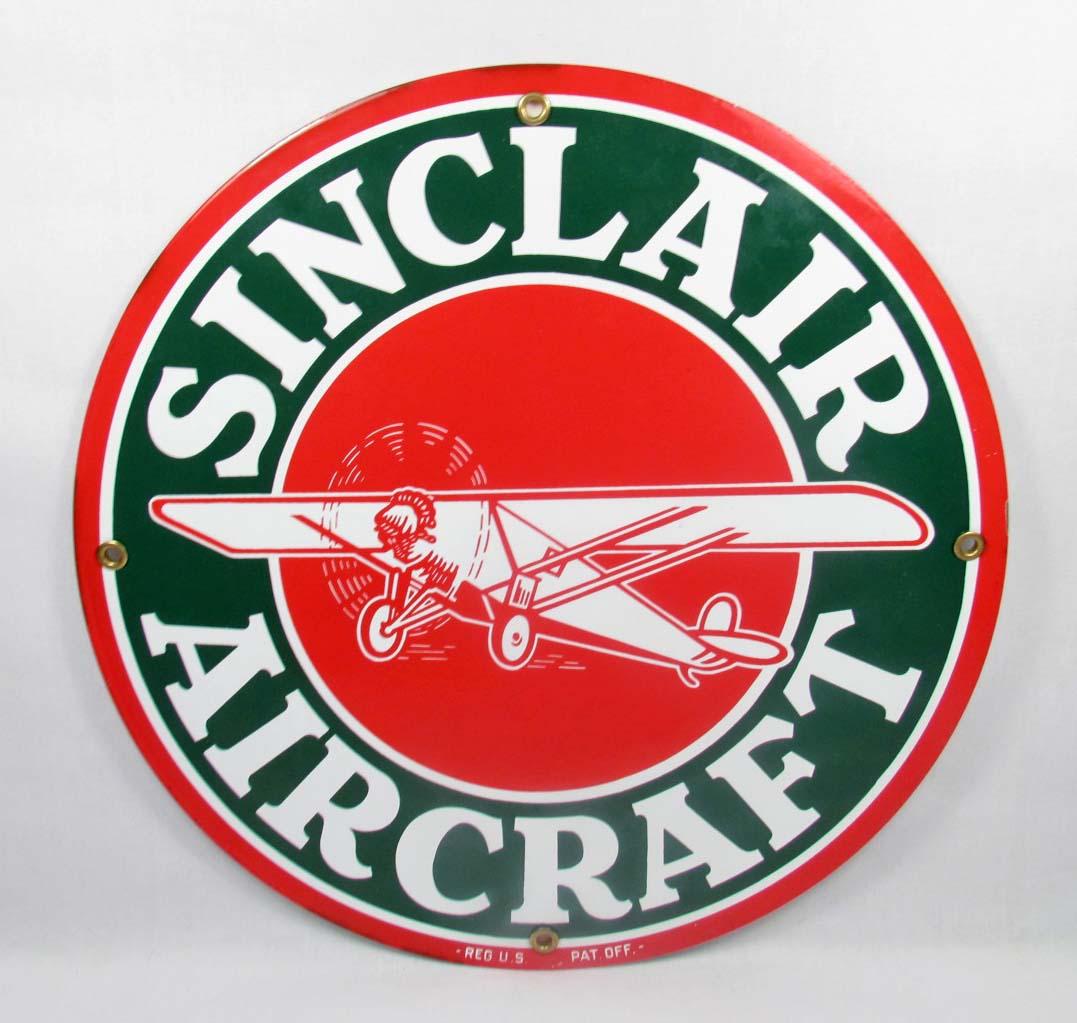 SINCLAIR AIRCRAFT PORCELAIN ADVERTISING SIGN - ROU