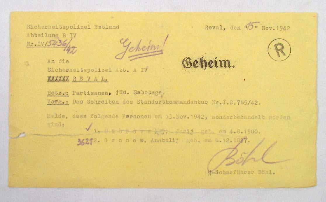 1942 WW2 GERMAN NAZI SECRET DOCUMENT FROM ESTONIA