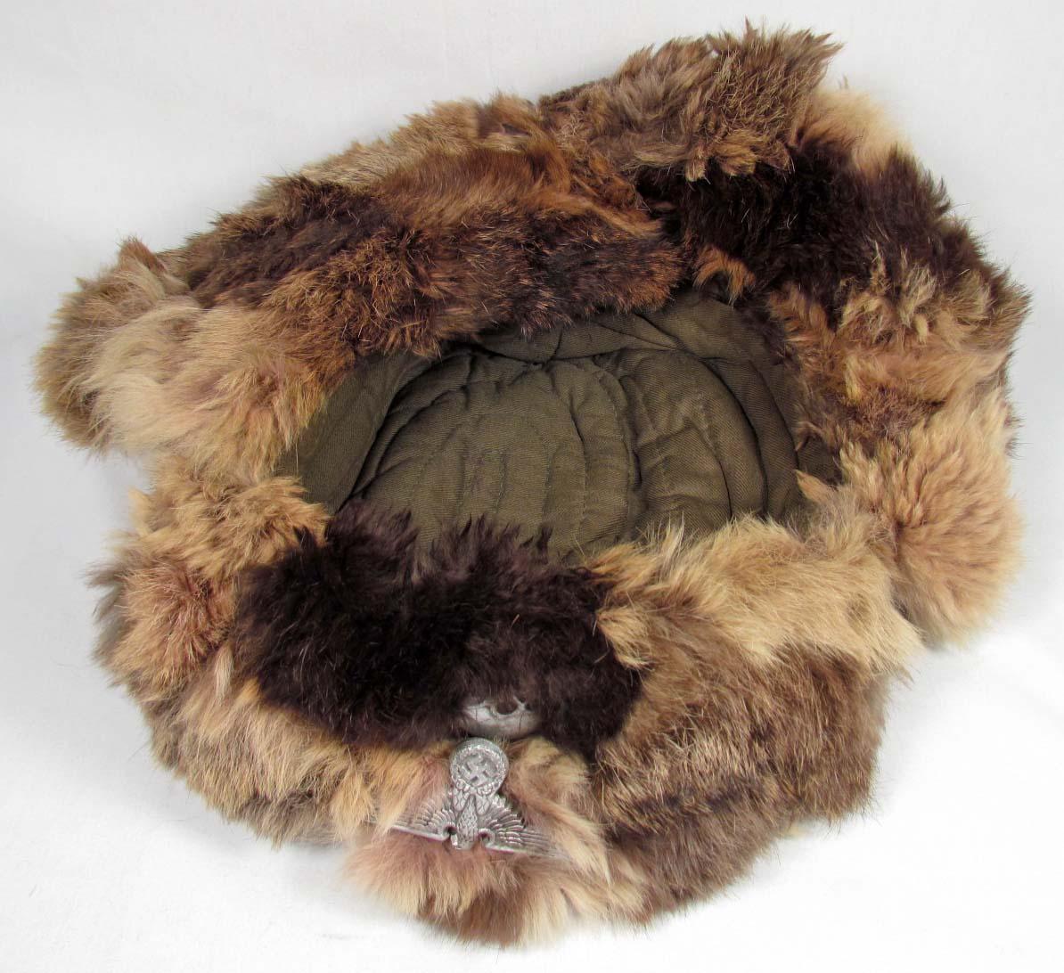 RARE WW2 GERMAN NAZI SS FUR LINED WINTER CAP - Ins