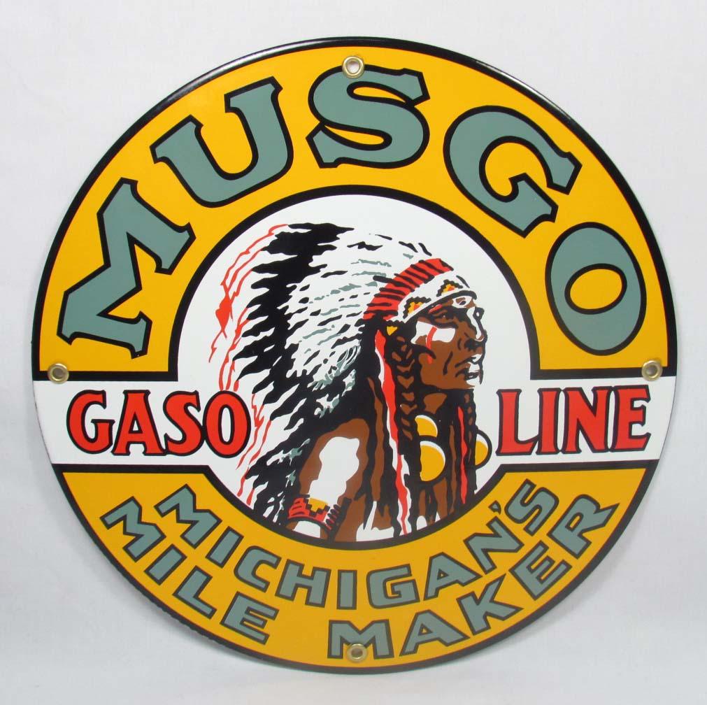 MUSGO GASOLINE PORCELAIN ADVERTISING SIGN