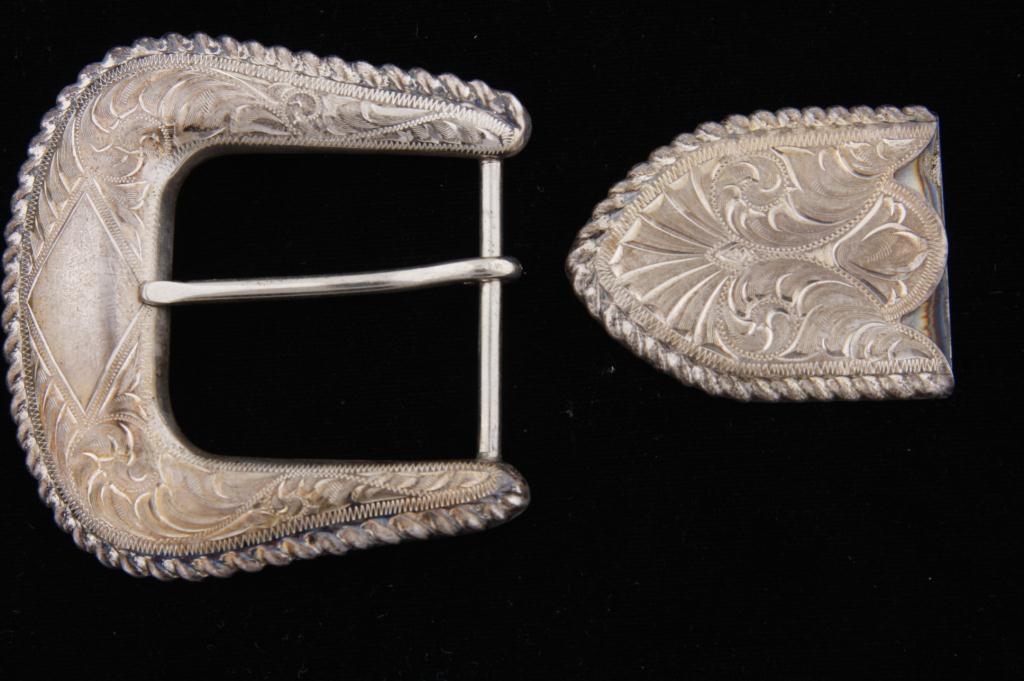 Sterling Belt Buckle and Belt Tip By noted silversmith Edward Bohlin ...