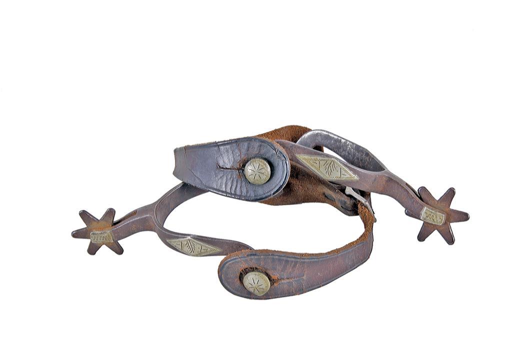 Good Western Wrought Iron Spurs Some silver decoration and old leather ...