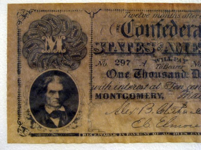 1861 $1000 CSA Confederate States Calhoun/ Jackson Note