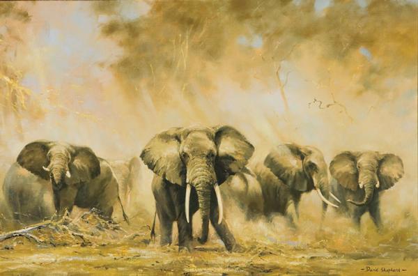 Shepherd, David - Elephants at Amboseli (b. 1931)