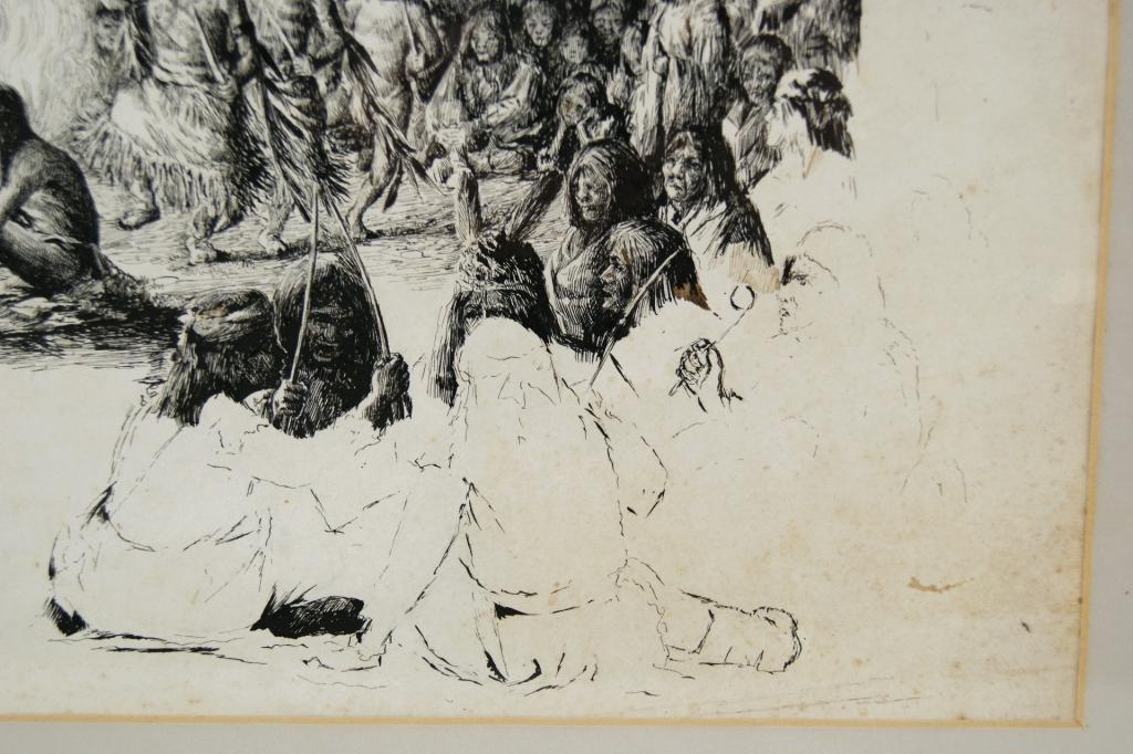 Alexander Harmer (1856-1925) pen & ink drawing 9"x13" Apache ceremonial ...