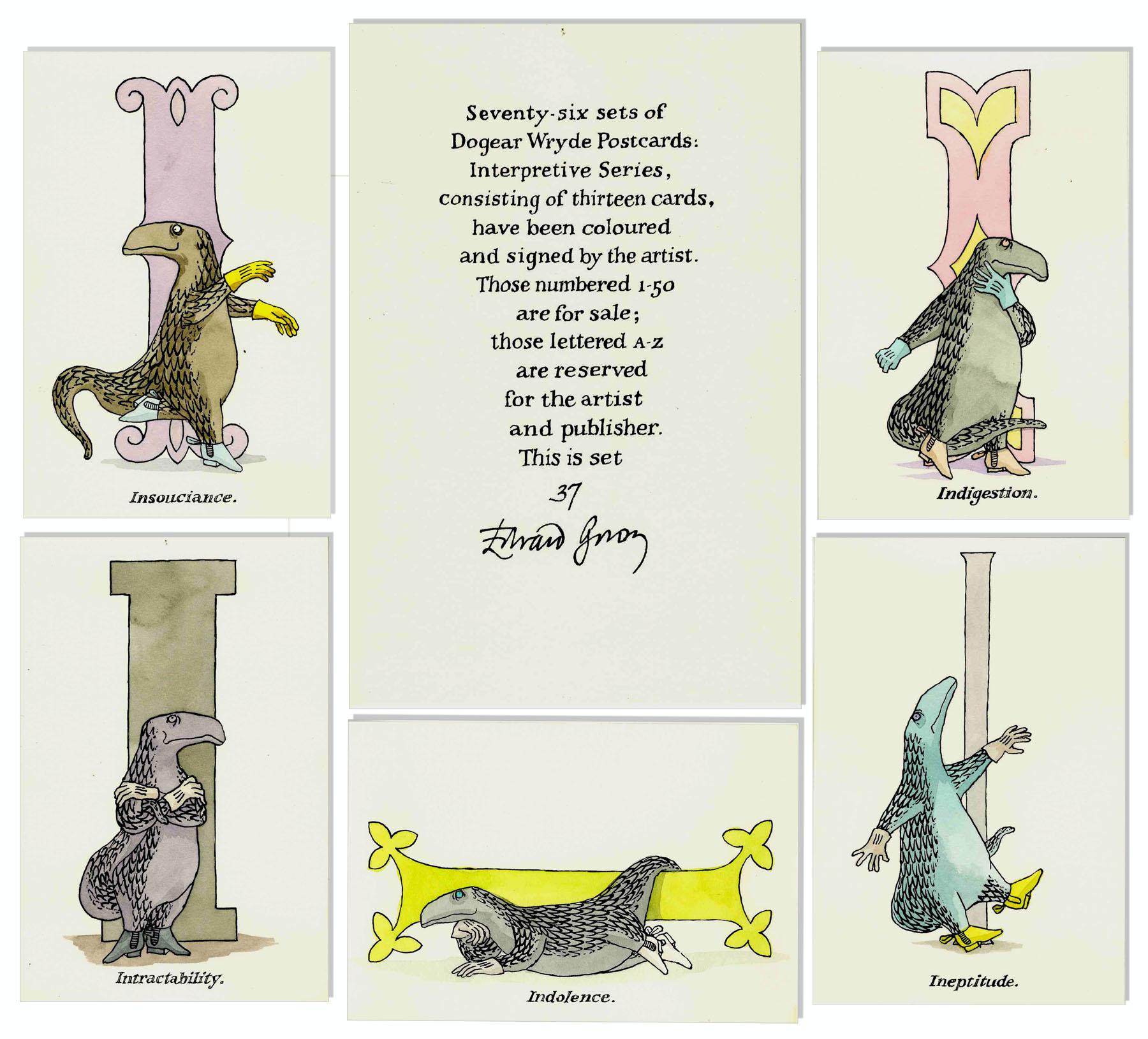 Edward Gorey Signed & Illustrated Postcards